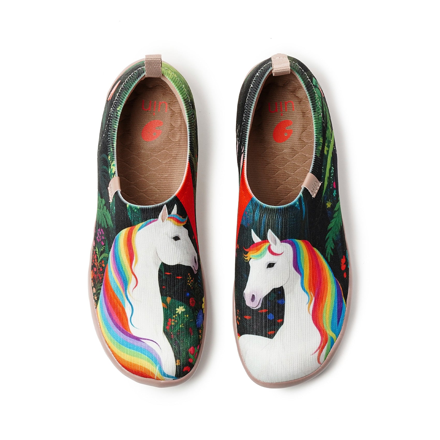 UIN Women's Walking Travel Shoes Slip On White Rainbow Secret Garden